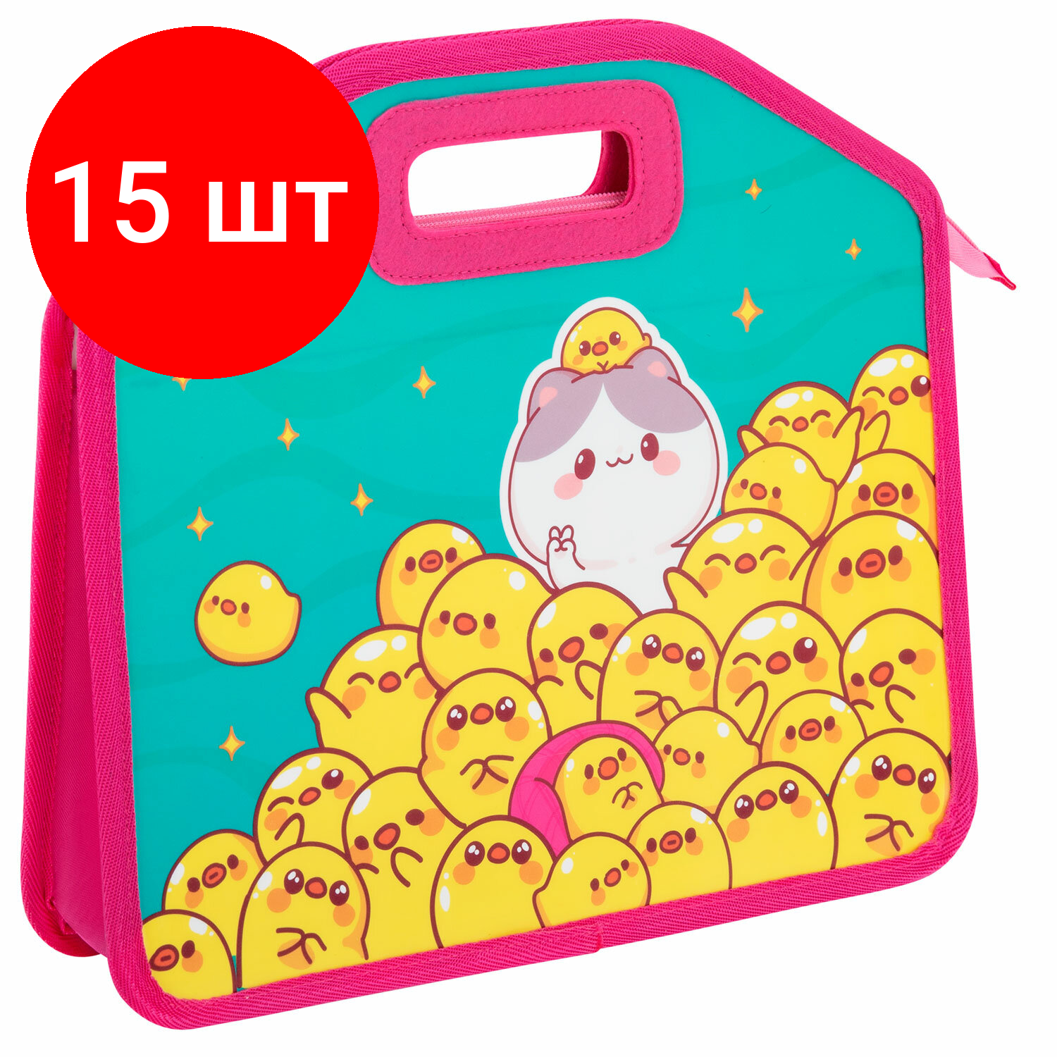 Комплект 15 шт, Папка-сумка юнландия, 1 отделение, фетровые ручки, 34х30х11 см, Duck tales, 273380