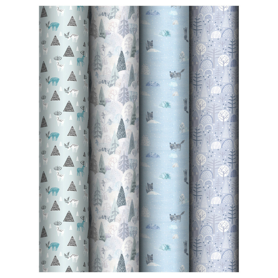 Упаковочная бумага глянц. 70*100см, MESHU "Winter mood", 80г/м2, ассорти 4 дизайна, 383277