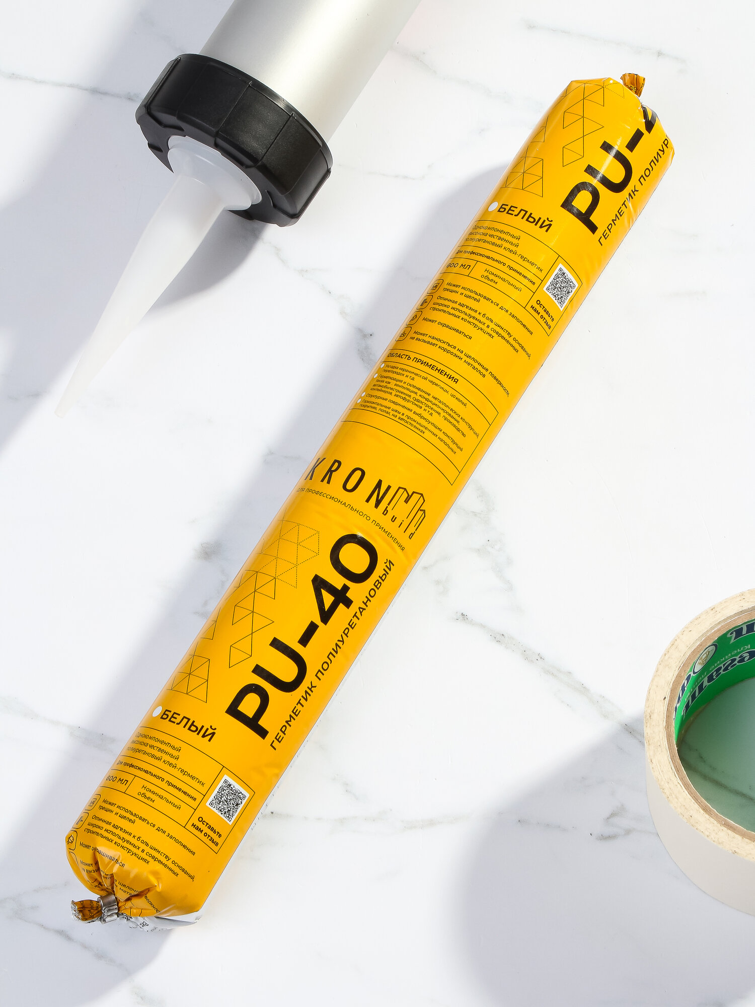 Полиуретановый герметик Kronbuild PU-40 белый 600 мл PSW78, влагостойкий клей для бетона, металла и камня