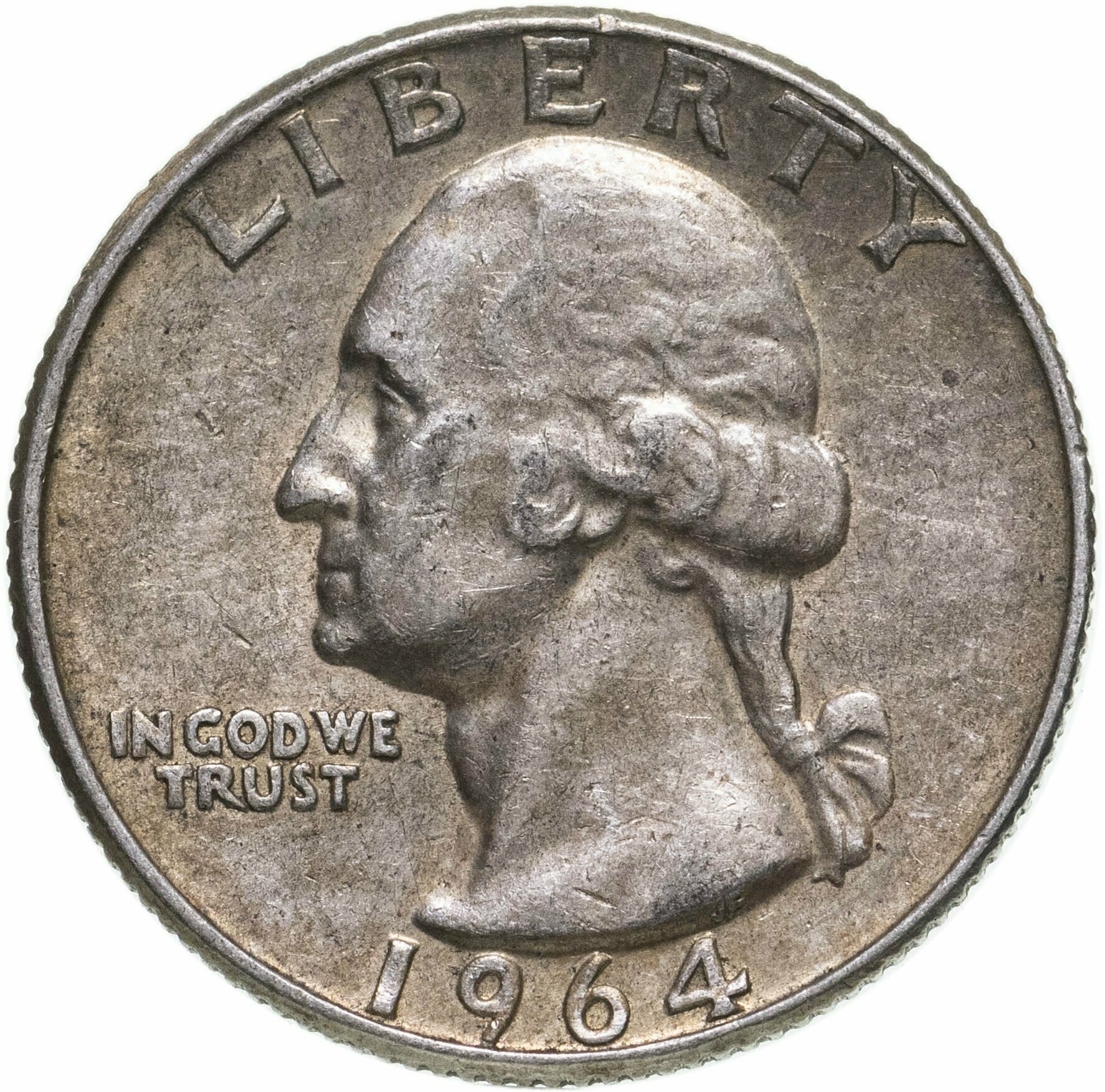 США 25 центов квотер, 1/4 доллара, quarter dollar 1964 D "Washington Quarter Вашингтон", Серебро 900, в сохранности XF