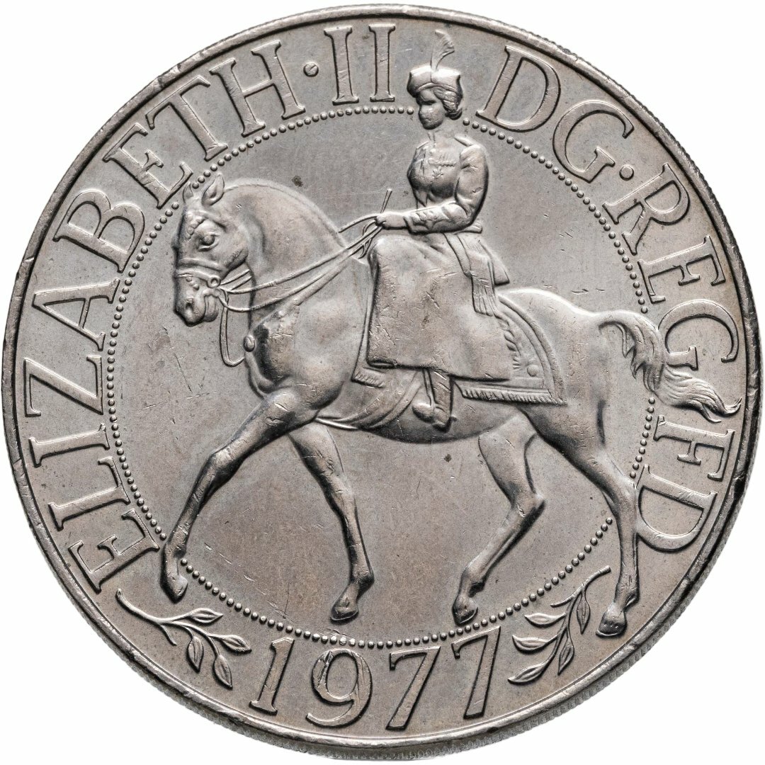 Великобритания 25 новых пенсов 1 крона 1977 "25 лет правления Елизаветы II", Мельхиор медь-никель, в сохранности UNC
