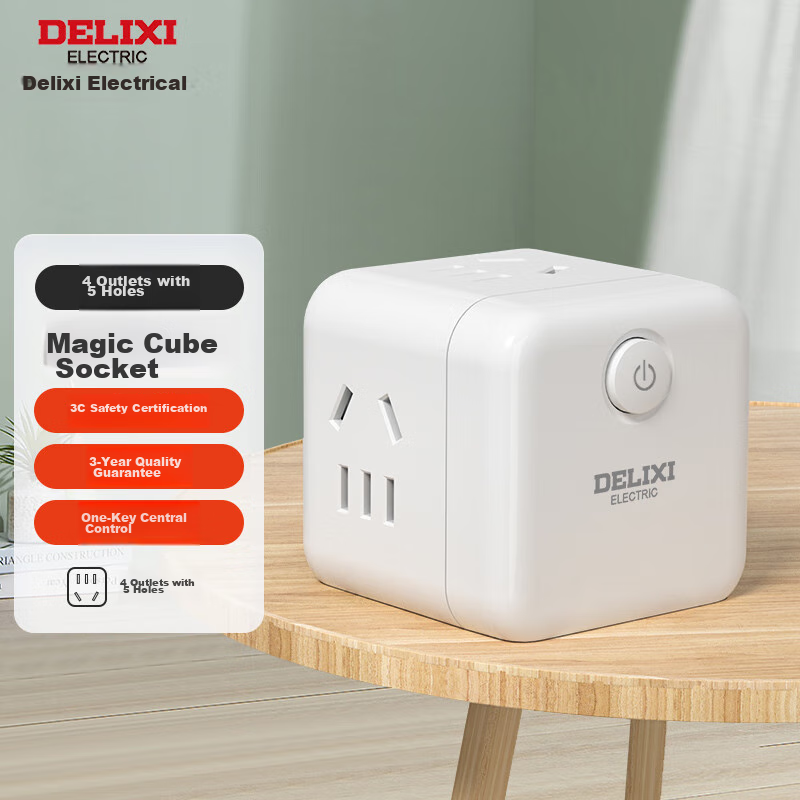 DELIXI Cube Power Strip/Extension Cord/Power Bar/Power Strip/Power Board/Power Strip/Power Cord/Outlet, 4 Outlets, Wireless