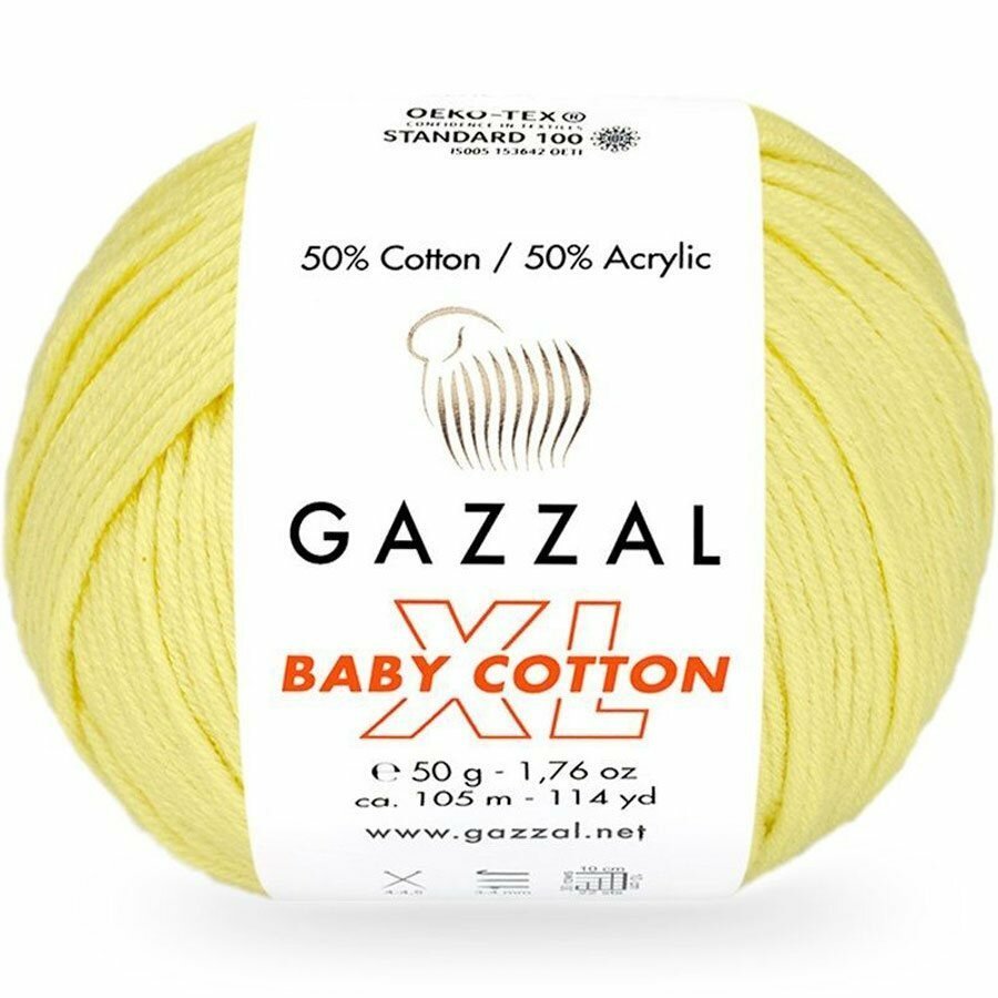 Пряжа Gazzal BABY COTTON XL 3413 св. желтый (5 мотков)