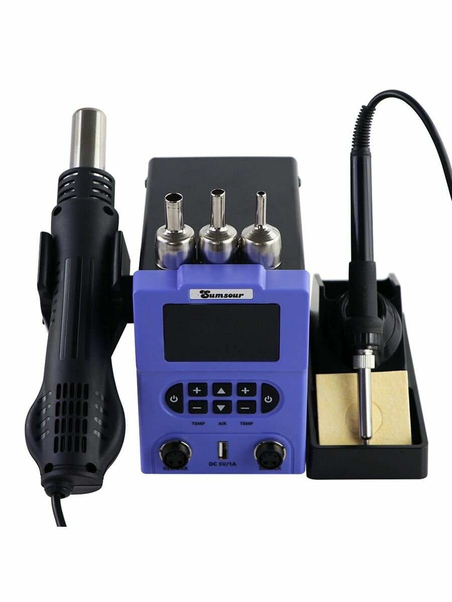 Паяльная станция с феном и паяльником Sumsour 878D, 600 Вт,