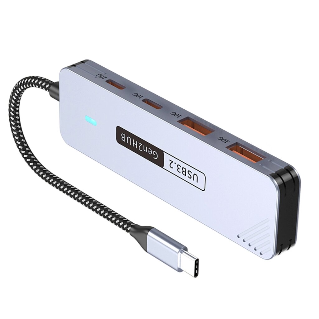 Алюминиевая док-станция USB C со скоростью 10 Гбит / с, разветвитель Type C 2x Type C + 2x USB для ноутбука, Аксессуары для ноутбуков, док-станция для передачи данных