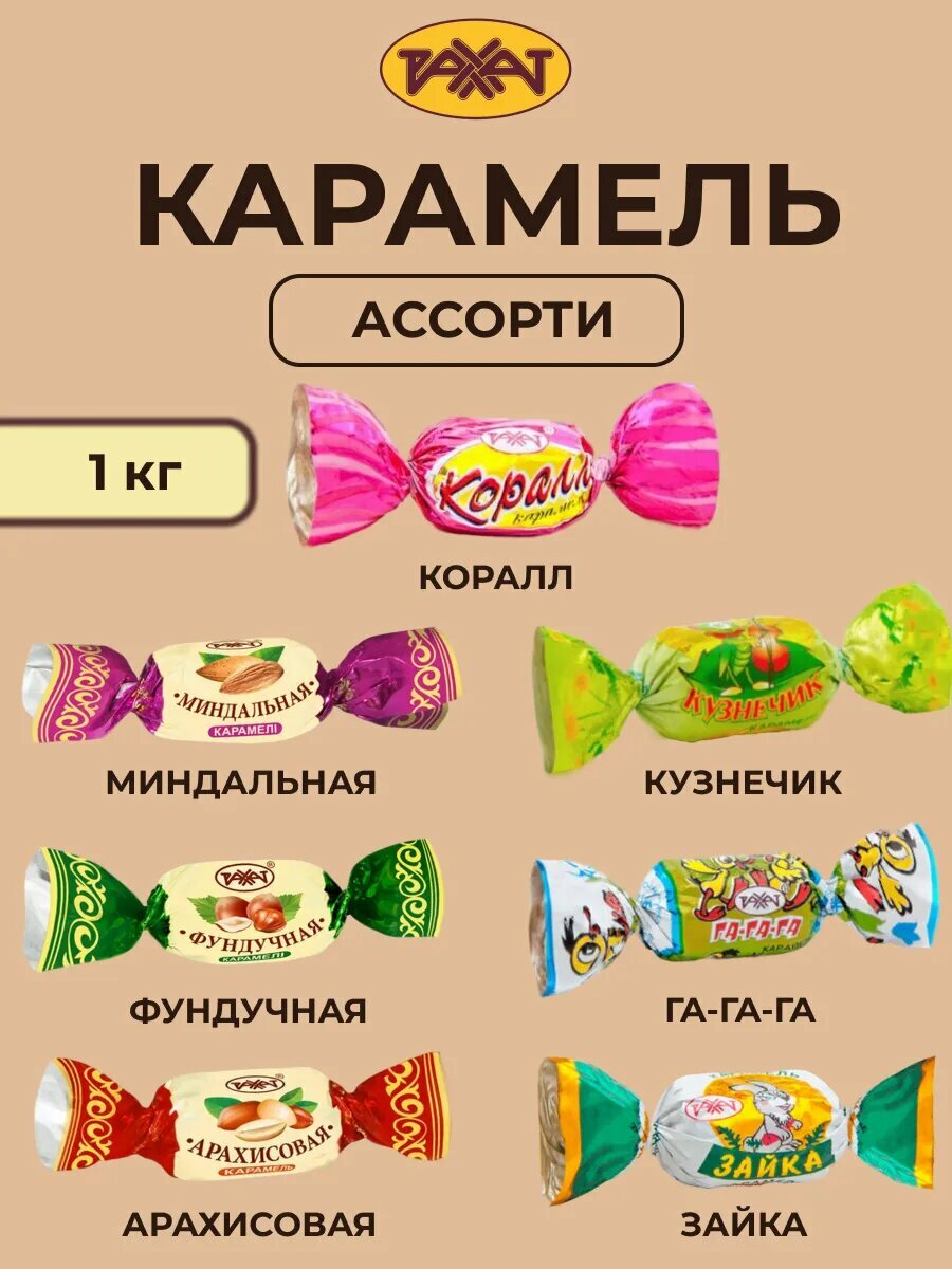 Карамель неглазированная Рахат ассорти Казахстан набор конфет 7 видов 1 кг
