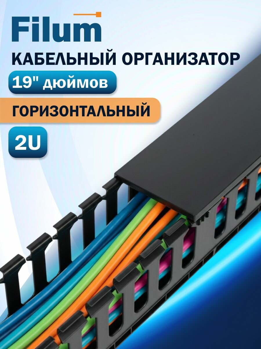 Кабельный организатор Filum FL-CMC-2U-PL-BK 19", 2U, горизонтальный, пластиковый, с крышкой, 87 мм, черный