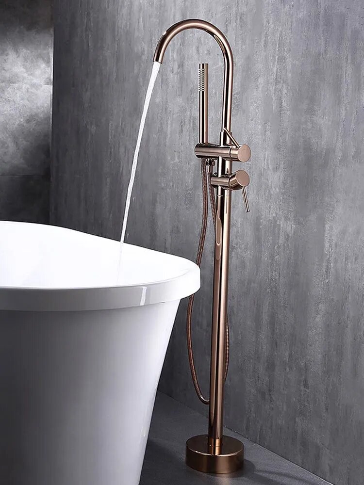 Смеситель для ванны и душа, смеситель для ванны от пола до потолка, цилиндрический, с двойной ручкой, для горячей и холодной воды, латунь