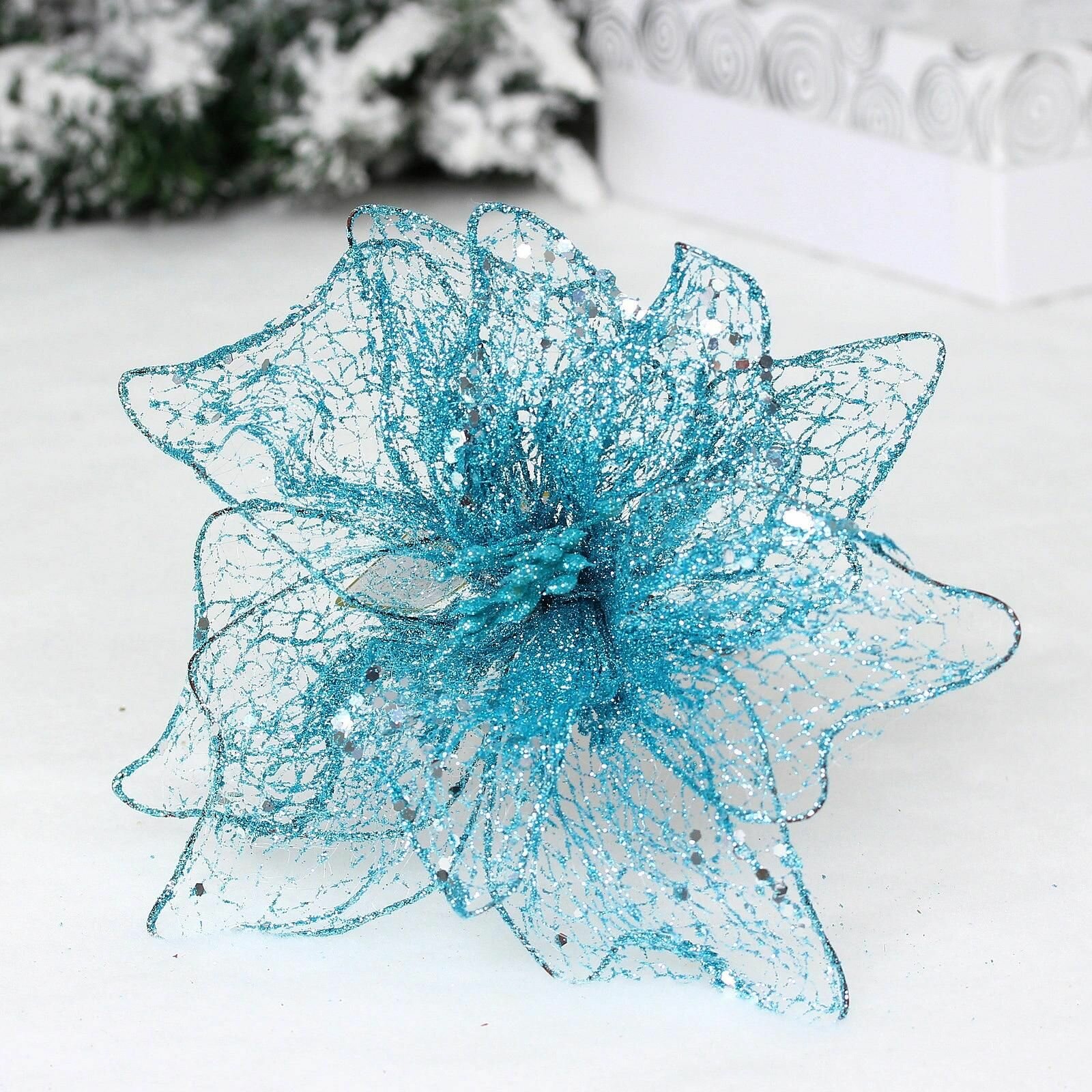 Украшение новогоднее Серпантин Пуансеттия-Лунная ночь, 26 см, голубой