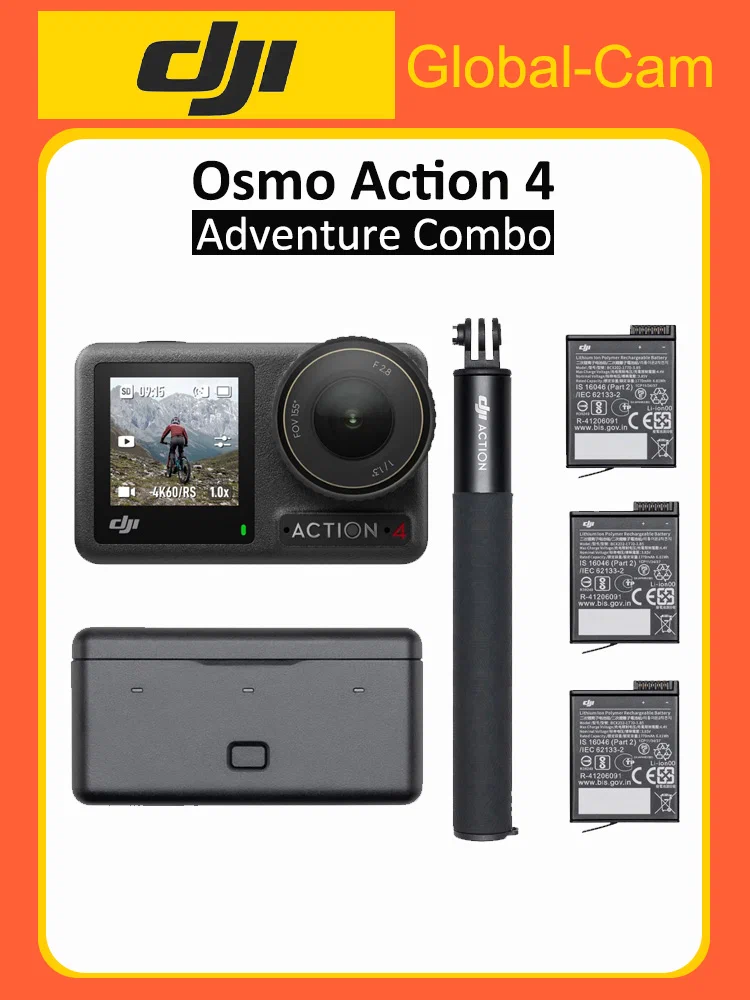 Экшн-камера DJI ACTION 4 Adventure Combo, 1/1.3" CMOS-датчик, широкий 155 ° FOV