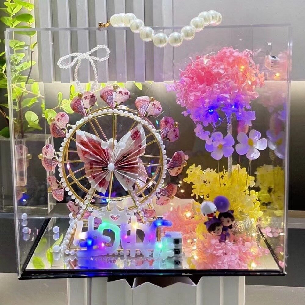 Набор материалов для денежного цветка на колесе обозрения, полный комплект 520, вращающаяся ветряная мельница, акриловая ручная коробка, подарок на День святого Валентина или день рождения