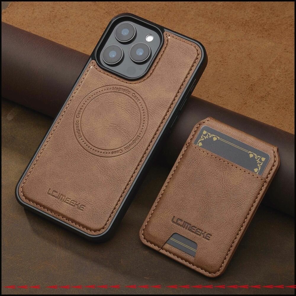 Кожаный чехол для Apple iPhone 12/ iPhone 12 Pro (Айфон 12/ Айфон 12 Про)со съемным держателем для карт 2 в 1, сильными магнитами, поддержкой беспроводной зарядки, защитой RFID