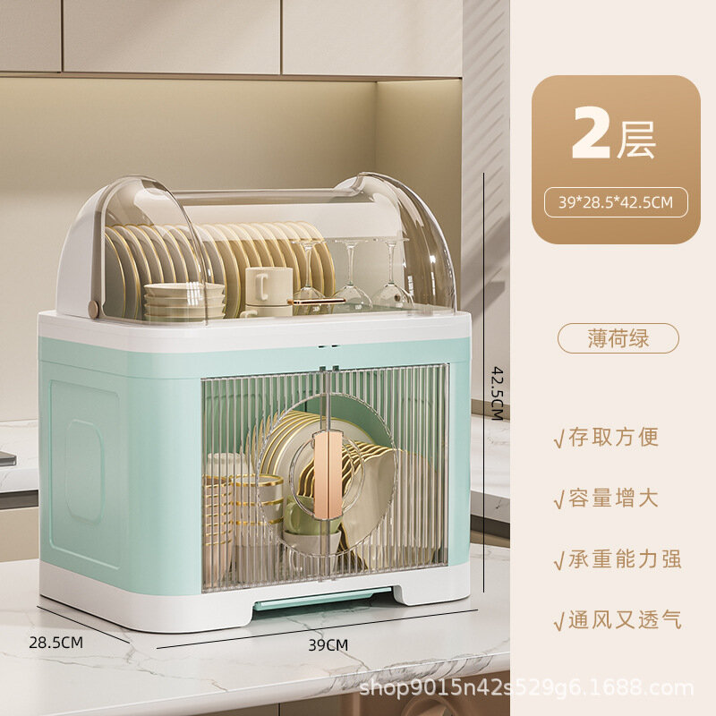 Кухонный двухъярусный шкаф для хранения мисок и палочек для еды, защищенный от насекомых и пыли, для хранения столовых приборов, тарелок и посуды, с системой слива воды и стеллажом для хранения.
