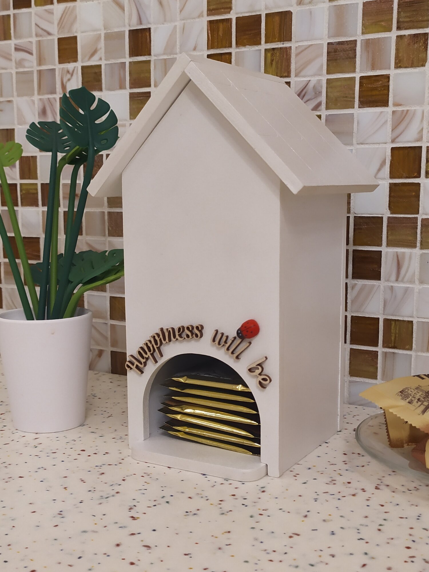 Подставка для чайных пакетиков "Чайный домик", деревянная, белая