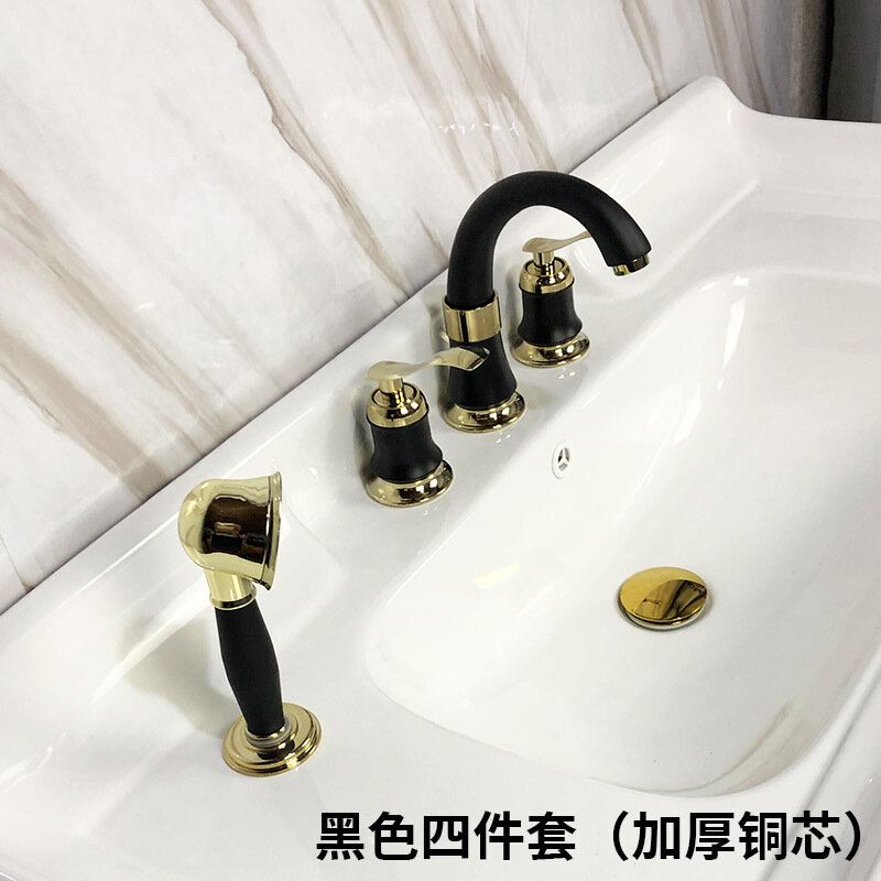 Смеситель для раковины в европейском стиле с трехотверстным основанием из чистой меди, комплект из трех частей для ванной комнаты, разделенный смеситель для холодной и горячей воды