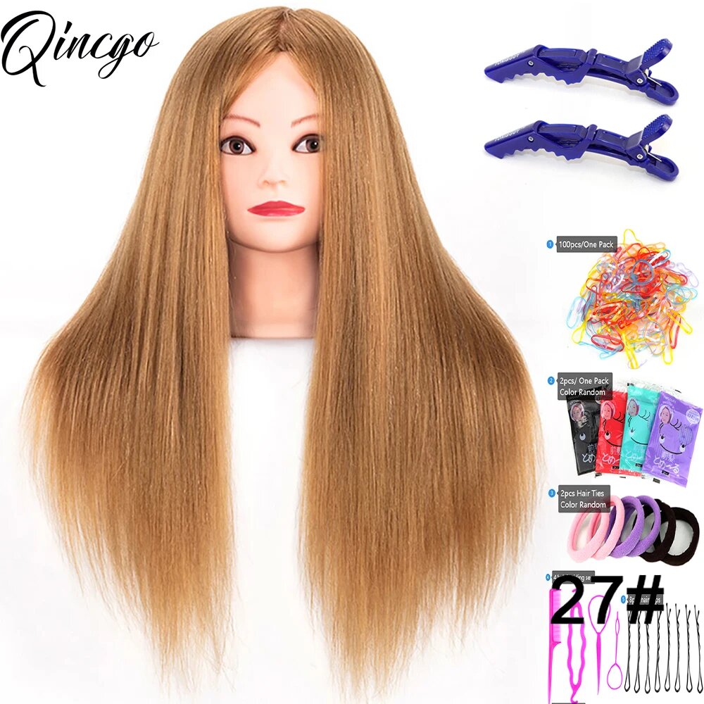 Парикмахерская голова-манекен для укладки с 60% натуральными человеческими волосами, тренировочная голова для косметологии, искусственная голова с закрученными волосами