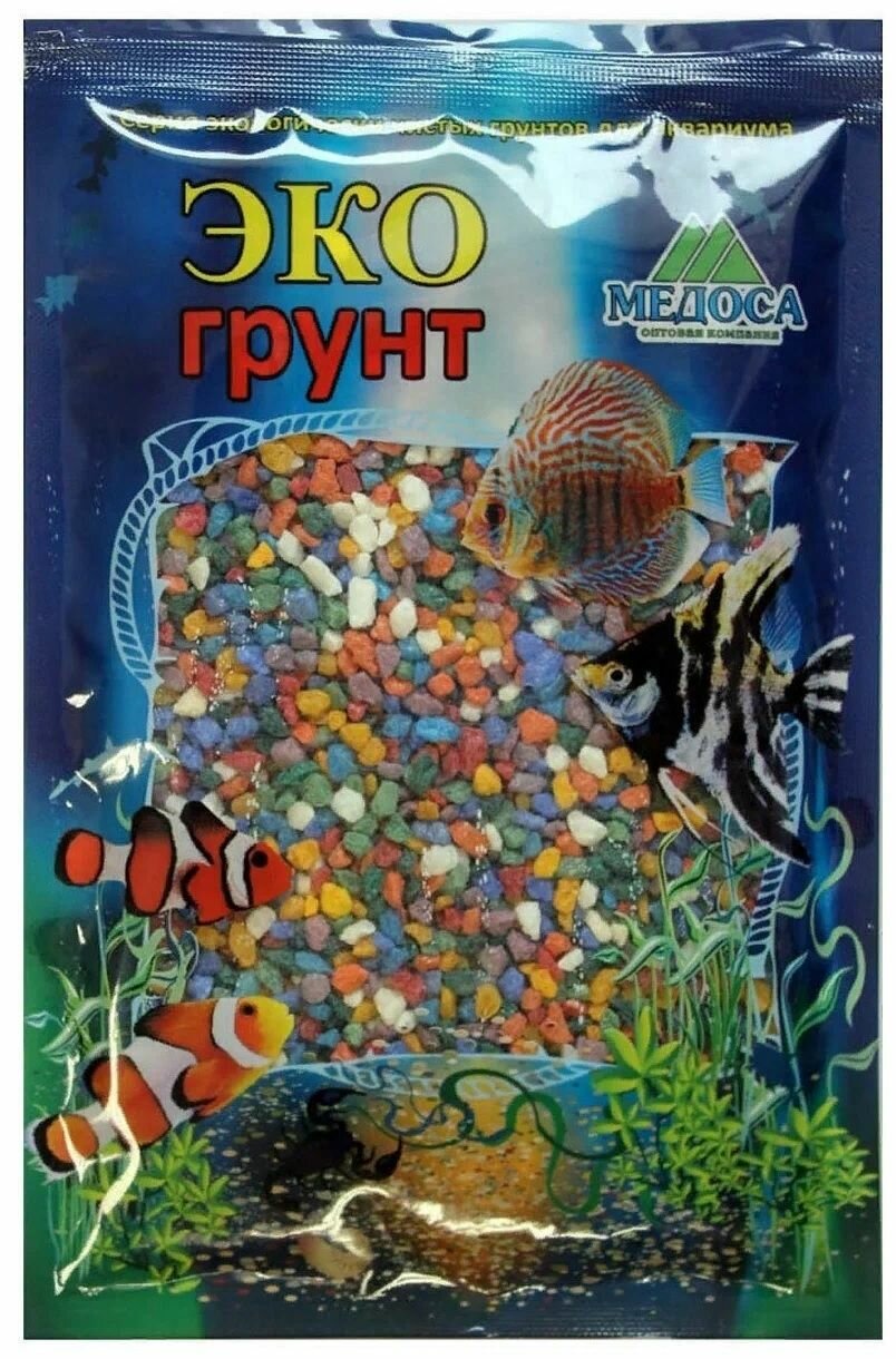 Грунт для аквариума Цветная мраморная крошка микс блестящая 2 - 5 мм 1 кг. ЭКОгрунт