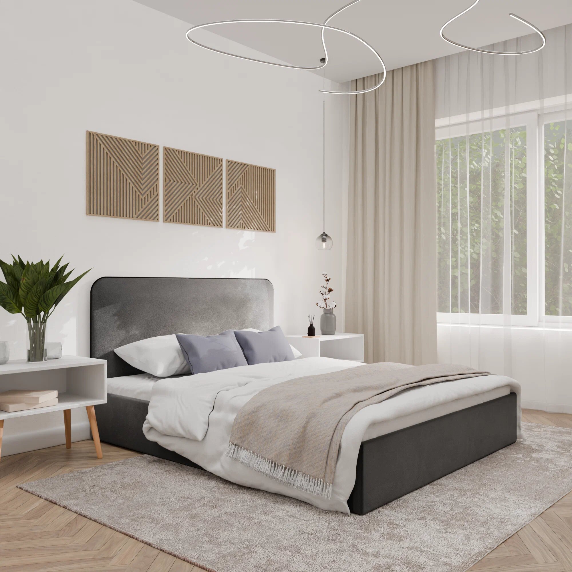 Кровать Абстракт Элит с настилом, 160х190, без ножек, темно-серый, с черным кантом