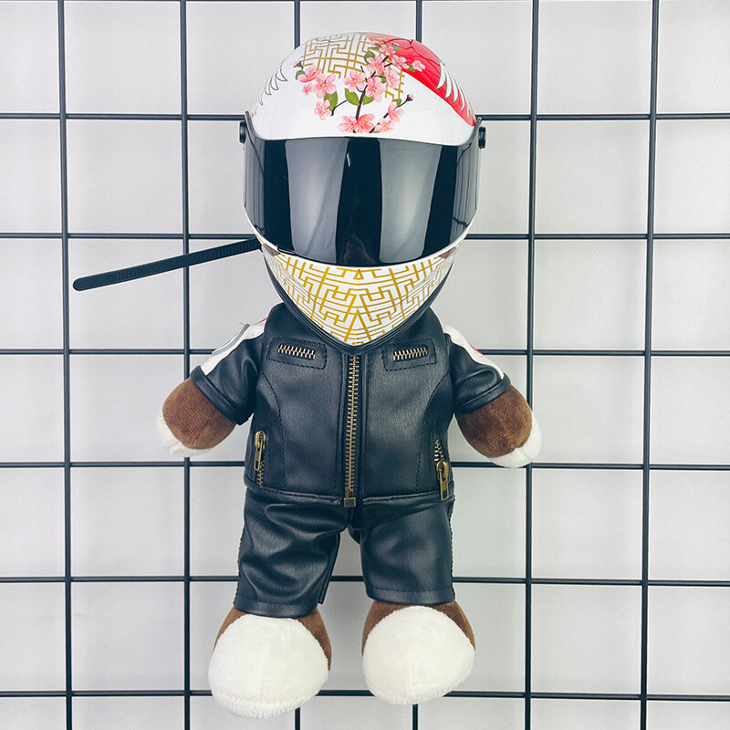 Черная кожаная куртка, мотоциклетная кукла, медведь, шлем, подарок на день рождения, приз за конкурс, подвеска-украшение, кукла для багажника мотоцикла.