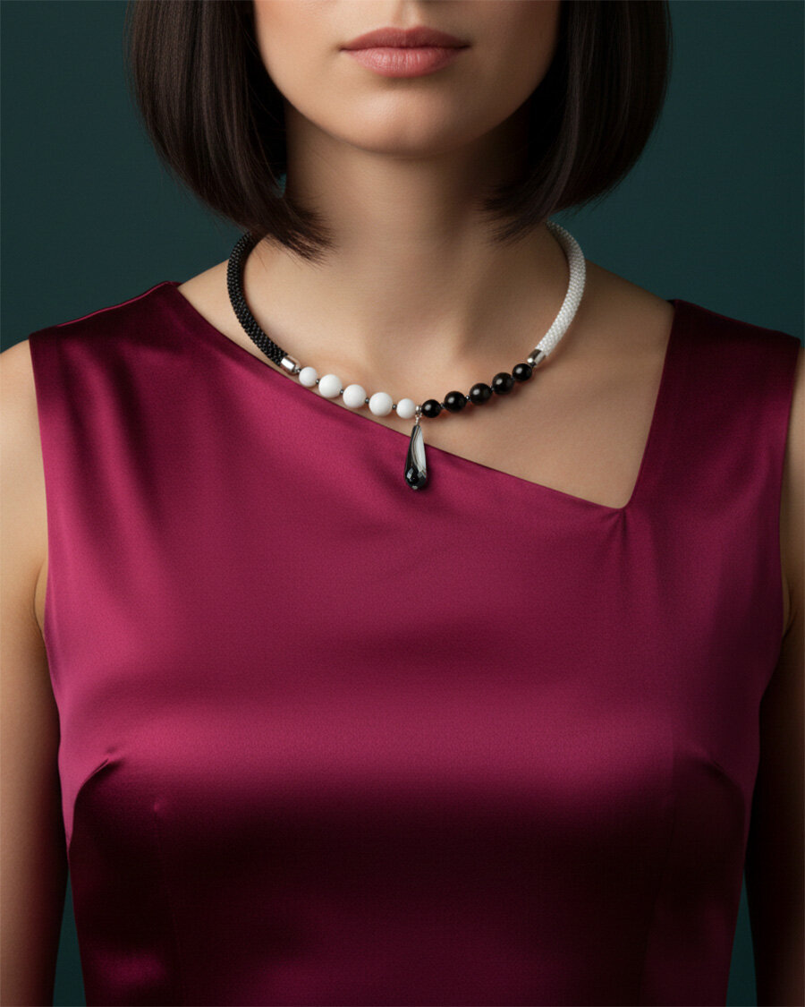 Колье, гематит, агат