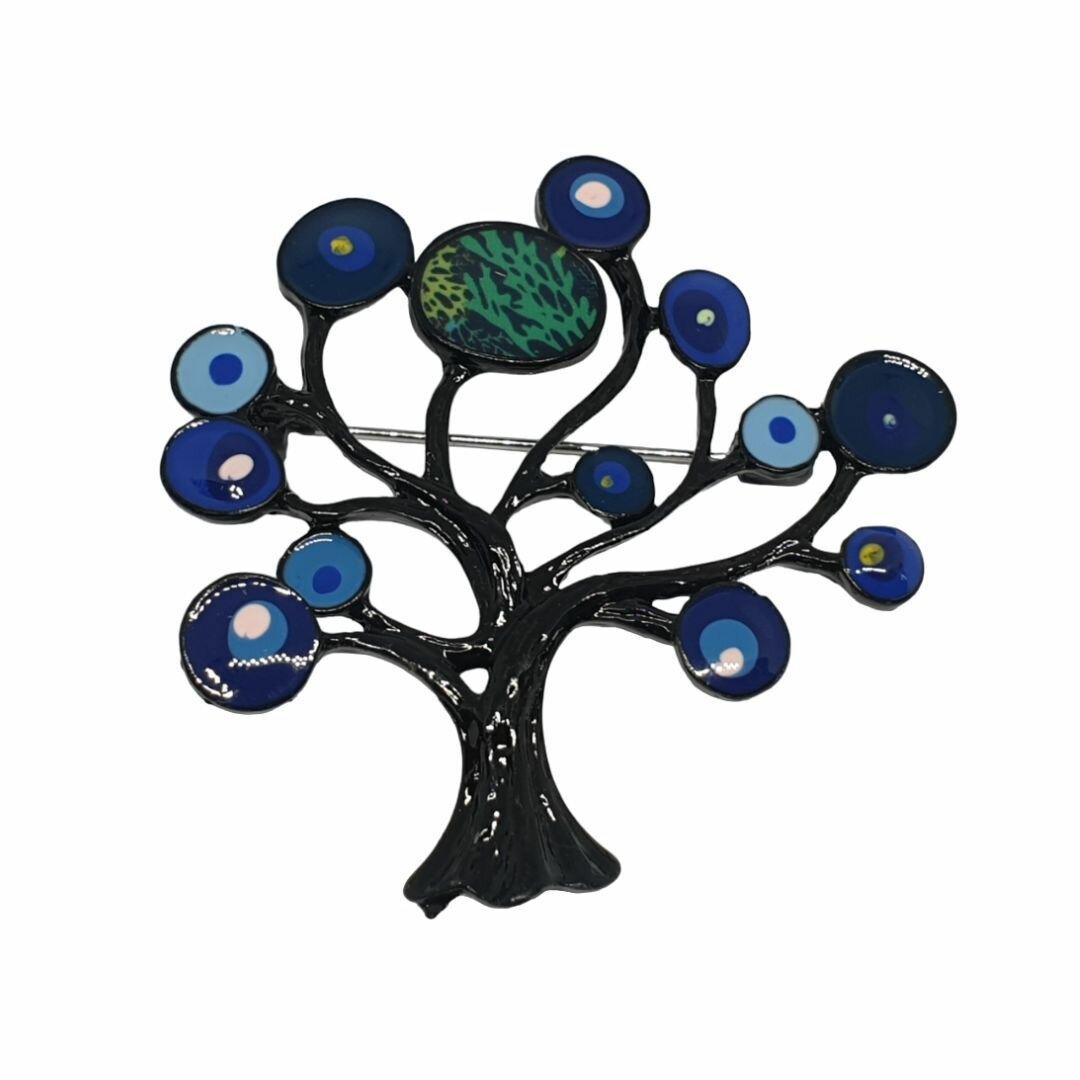 Брошь-кулон 2 в 1 "Дерево жизни", талисман, от сглаза, зимнее, снежное; в синих тонах