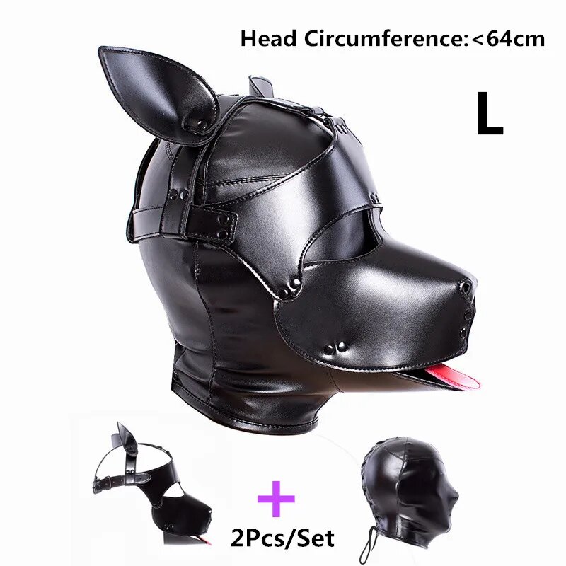 Черная Высококачественная Регулируемая кожаная эротическая собака маска БДСМ бондаж капюшон Set L