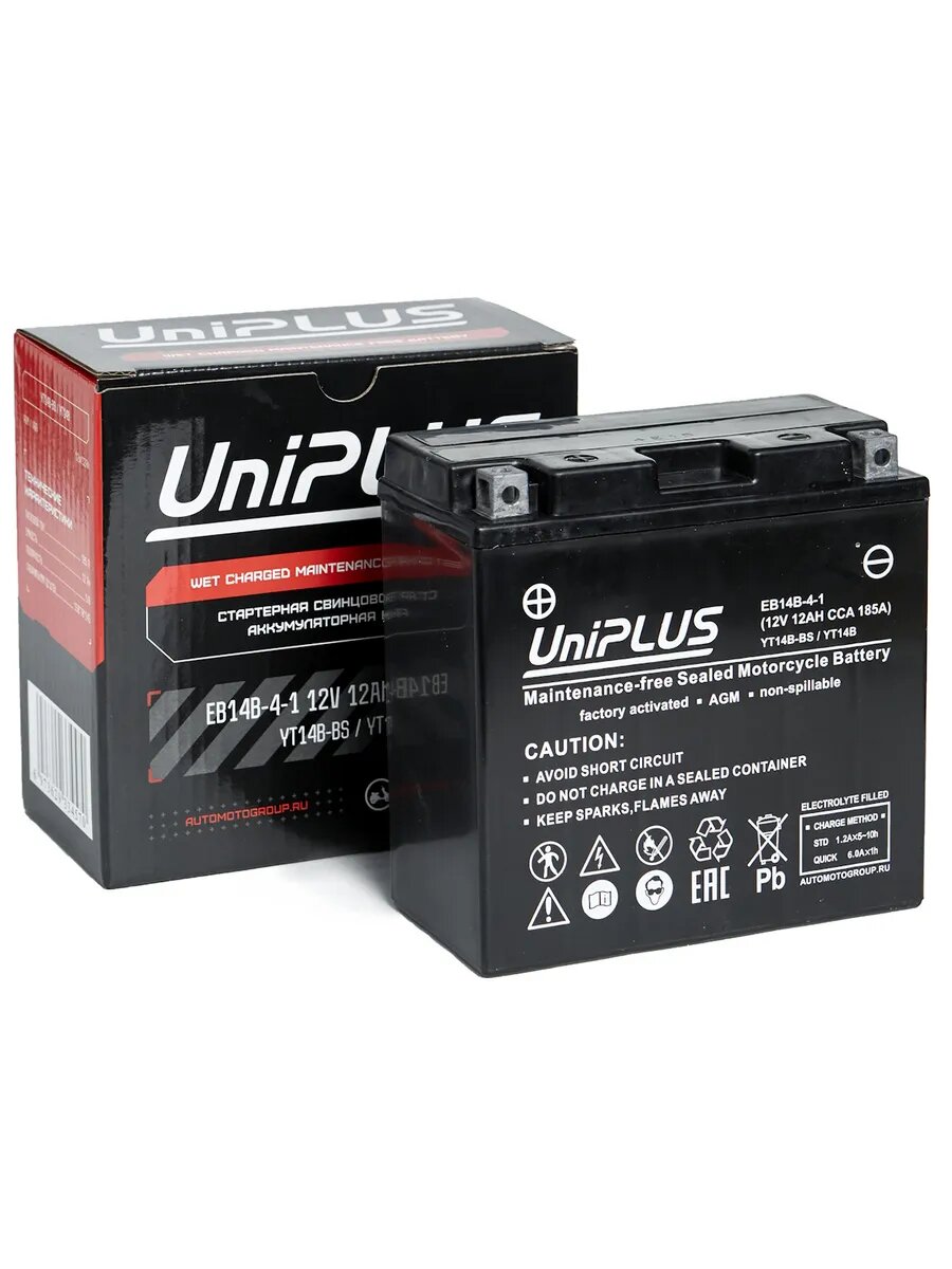 Аккумулятор UniPLUS EB14B-4-1 (12В 12Ач 190А 150х70х145мм) прям. пол.
