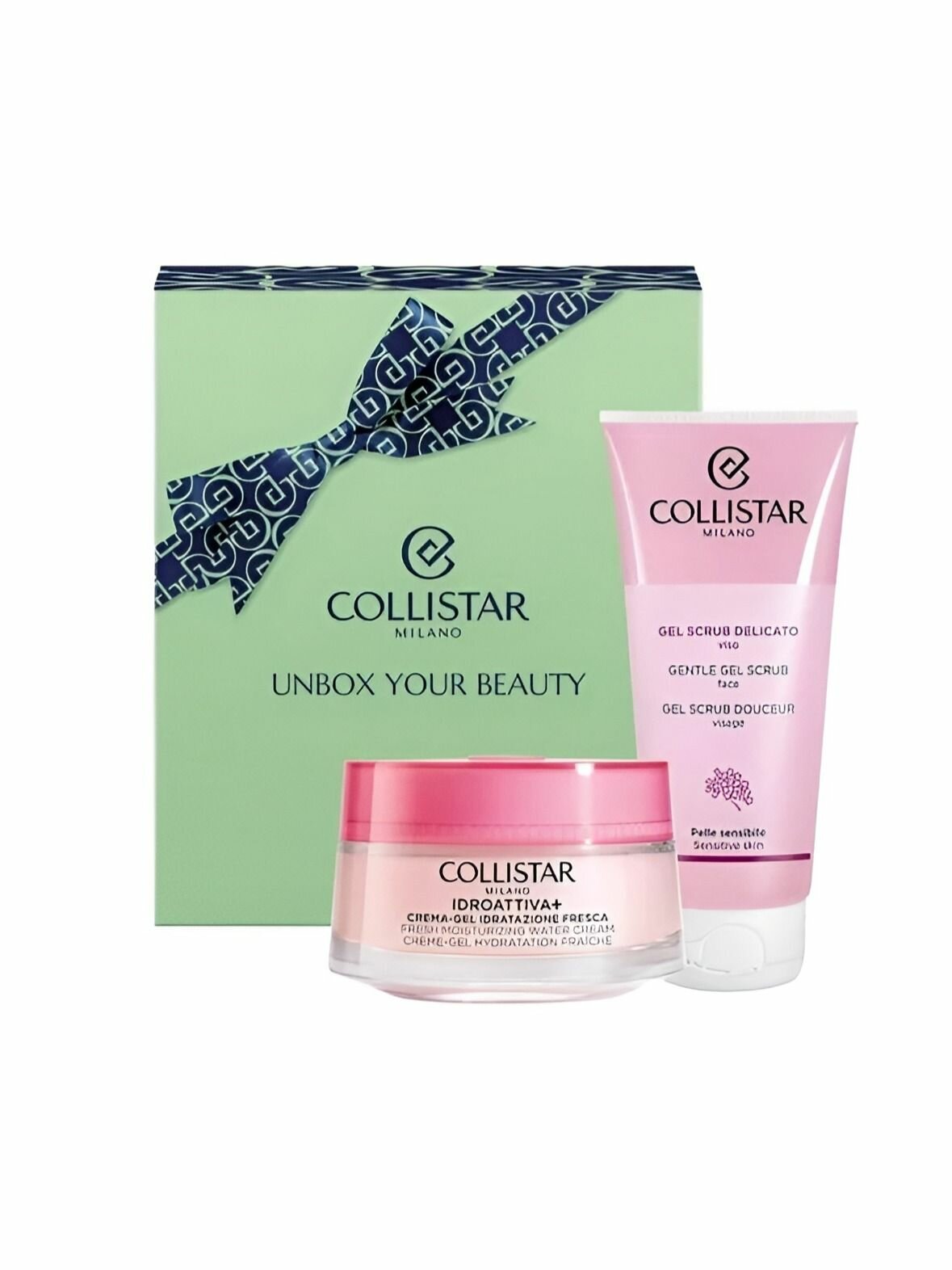 Collistar - Набор: Idro-Attiva Crema-Gel Увлажняющий Крем Гель Для Лица 50мл + Нежный скраб-гель для лица 100 мл + косметичка