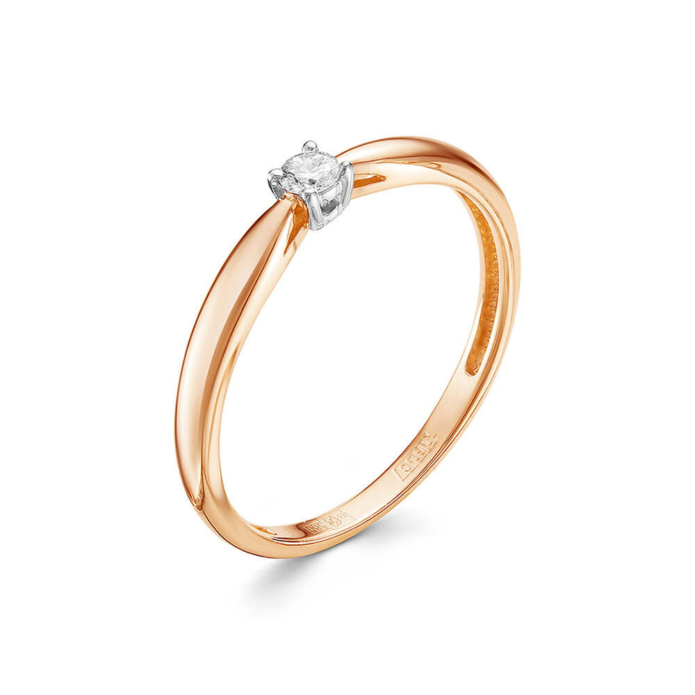 Кольцо помолвочное, красное золото, 585 проба, родирование, бриллиант