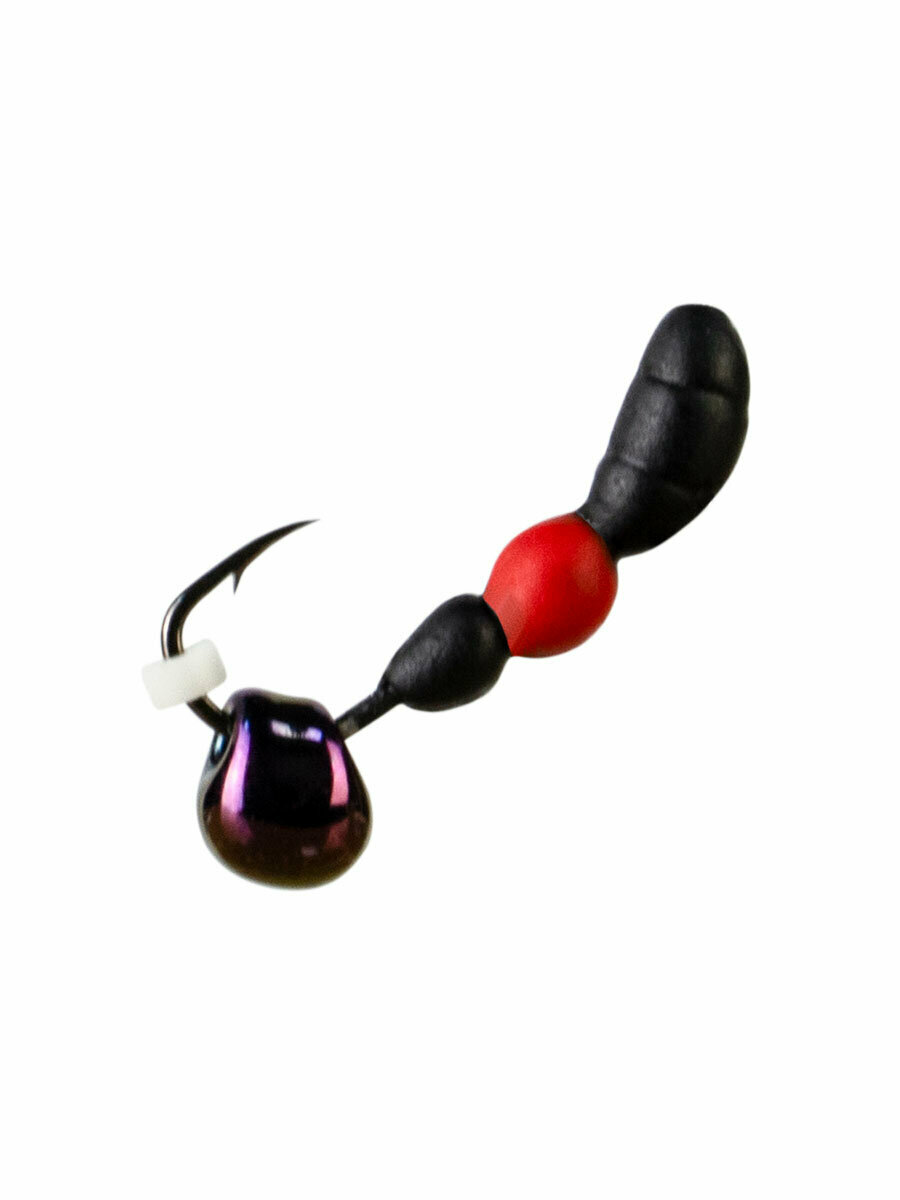 Мормышка для летней и зимней рыбалки Лесной Муравей "Левша-НН",0.38г, Drops бензин, крючок Kumho №16, чёрно-красный / 3 шт.