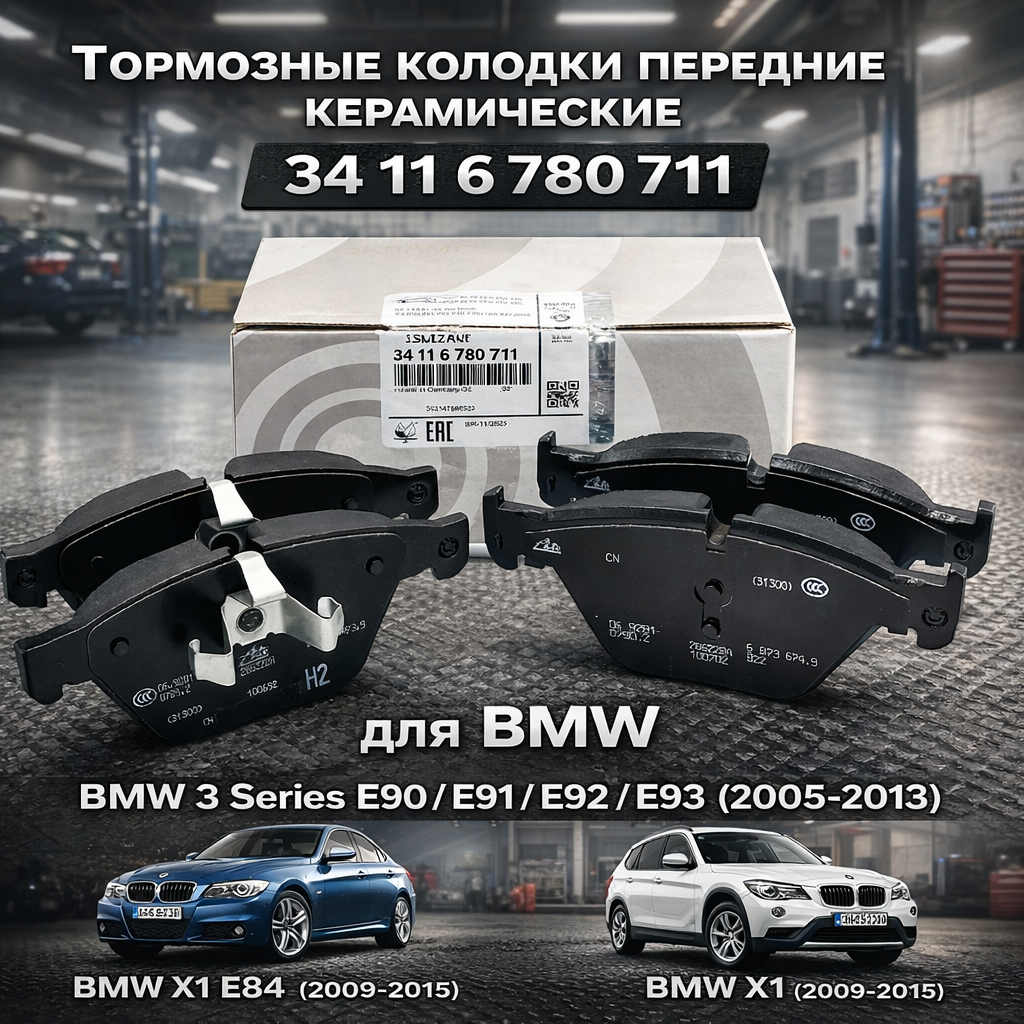 Тормозные колодки передние керамические 34116780711 для BMW 3 Series E90/E91/E92/E93, BMW X1 E84