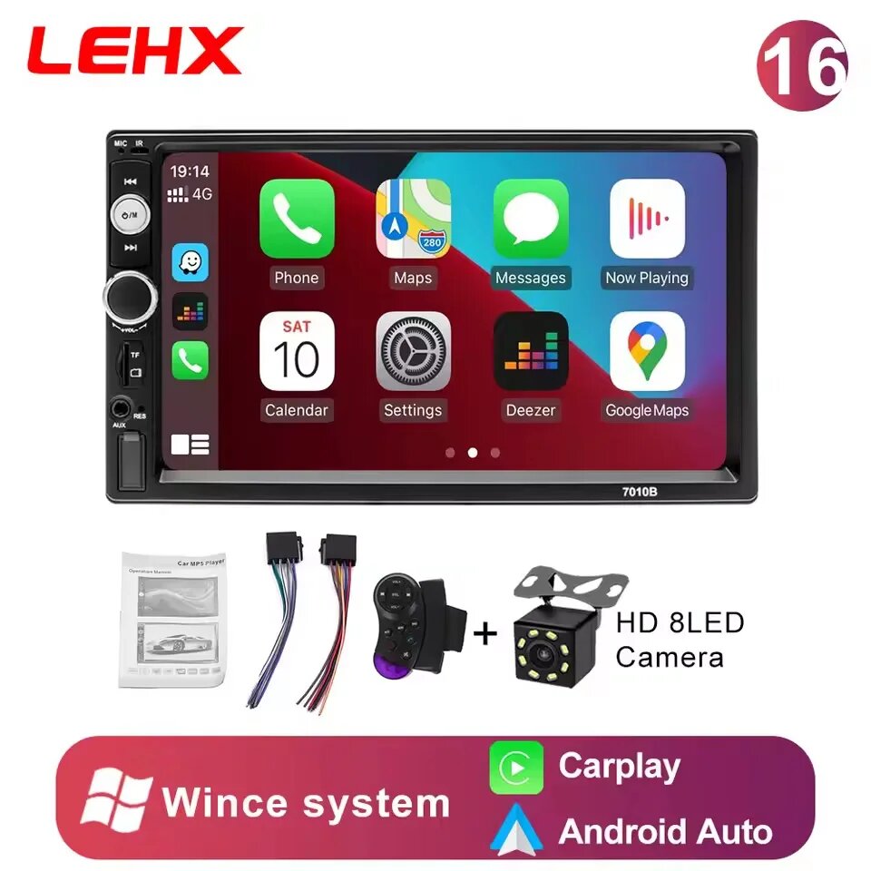 Автомагнитола LEHX 2 Din, стерео, FM, mp5-плеер, Bluetooth, сенсорный экран 7 7010-Carplay-CAM
