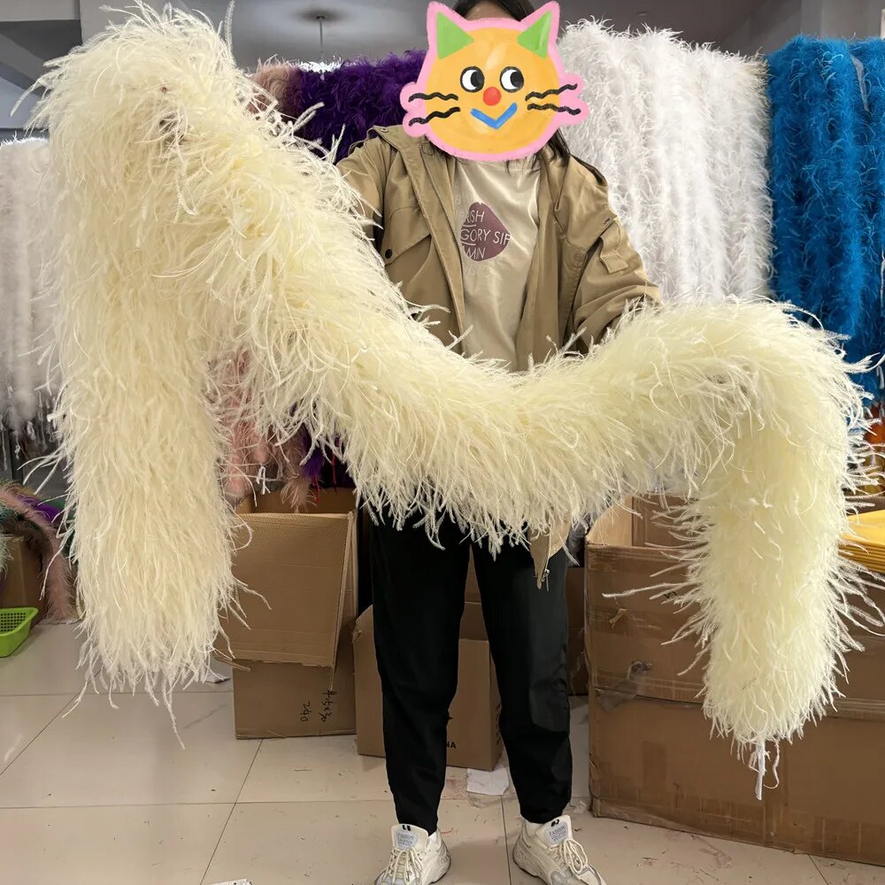 Боа из страусиных перьев, бежевый, 6Ply, 2 метра