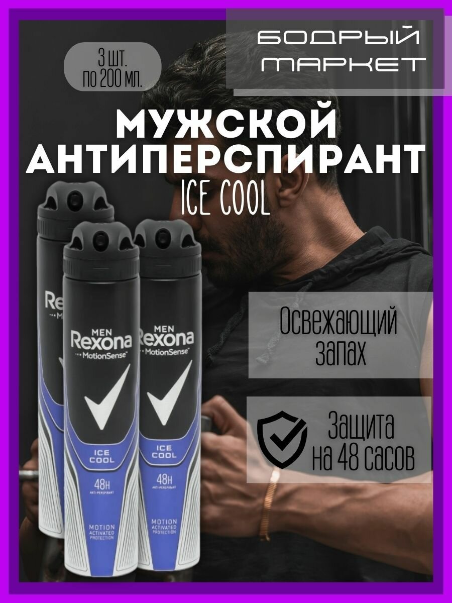 Антиперспирант Rexоna men MotionSense Ice Cool 3шт по 200мл
