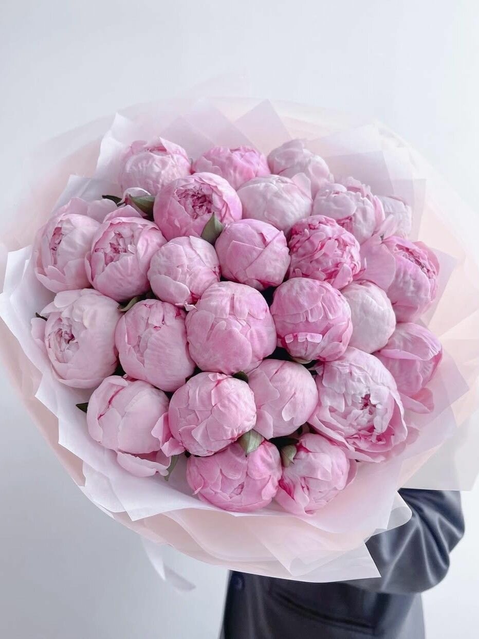 Букет из 25 нежных розовых пионов