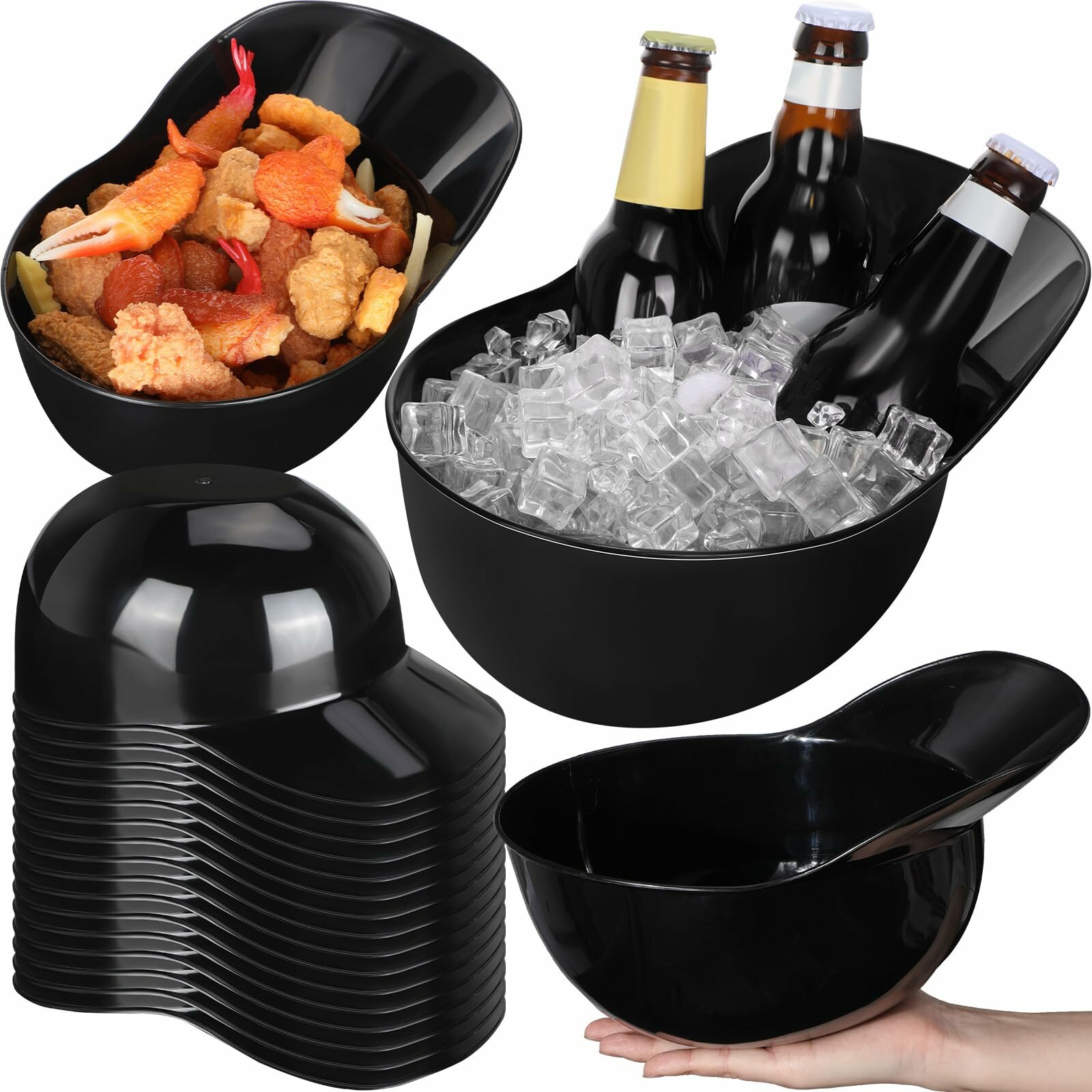 Посуда для вечеринок Home Run Party Bowls - контейнеры для снека в форме базбольной кепки 70oz для мороженого, попкорна и вечериночных закусок (черный, набор из 1 штуки), материал ABS, размер 27.8*18*13cm