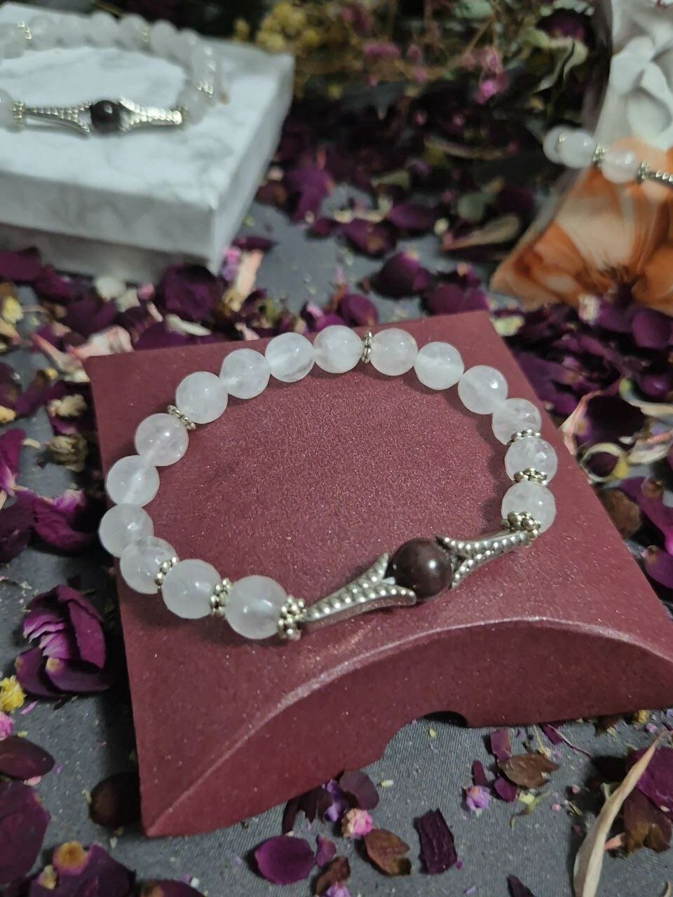 Плетеный браслет, гематит, кварц, гранат