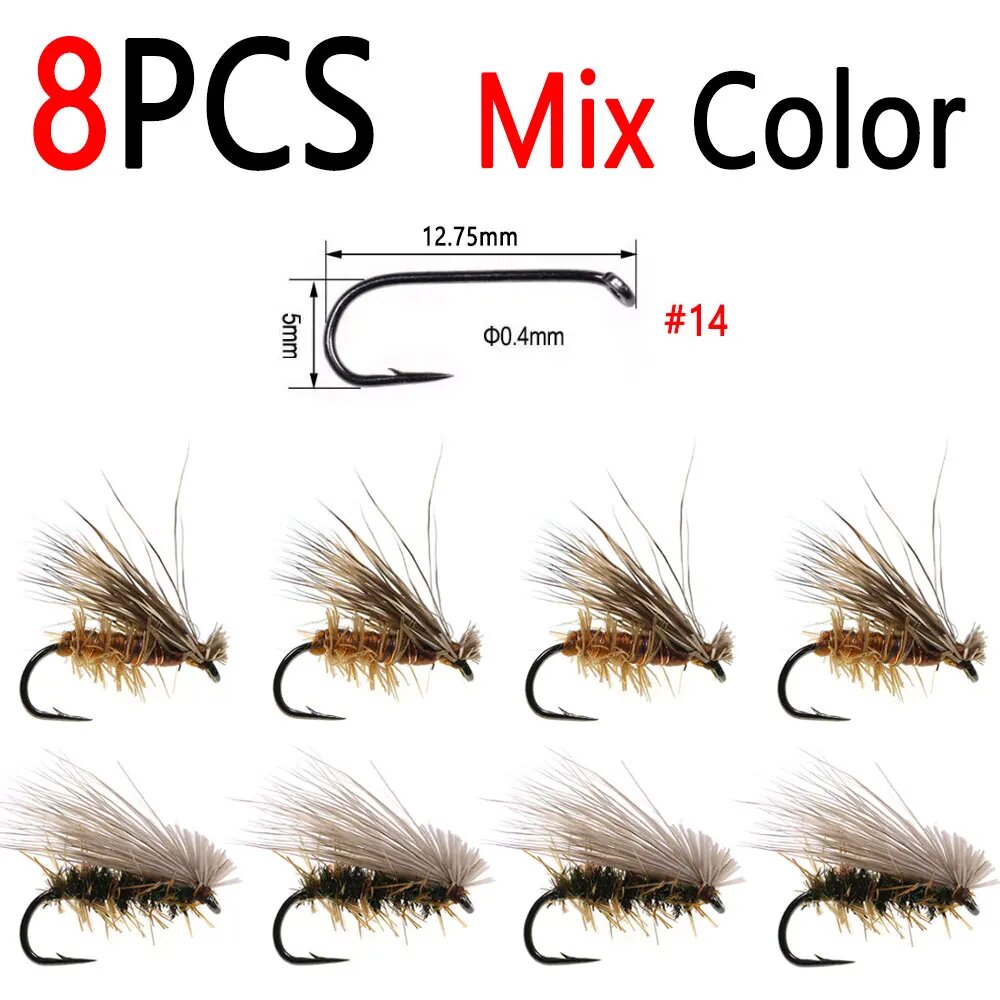 Bimoo 8 шт. Сухие нахлыстовые мушки Elk Hair Caddis 8pcs Mix Color