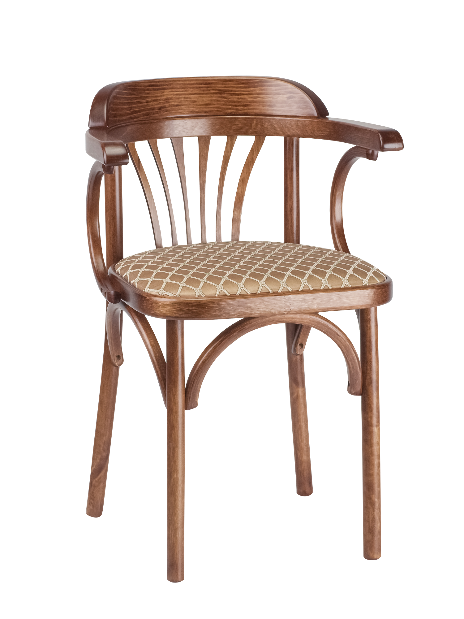 Деревянный стул Венский средний тон с мягким сиденьем из ткани 2 caramel с дугами назад