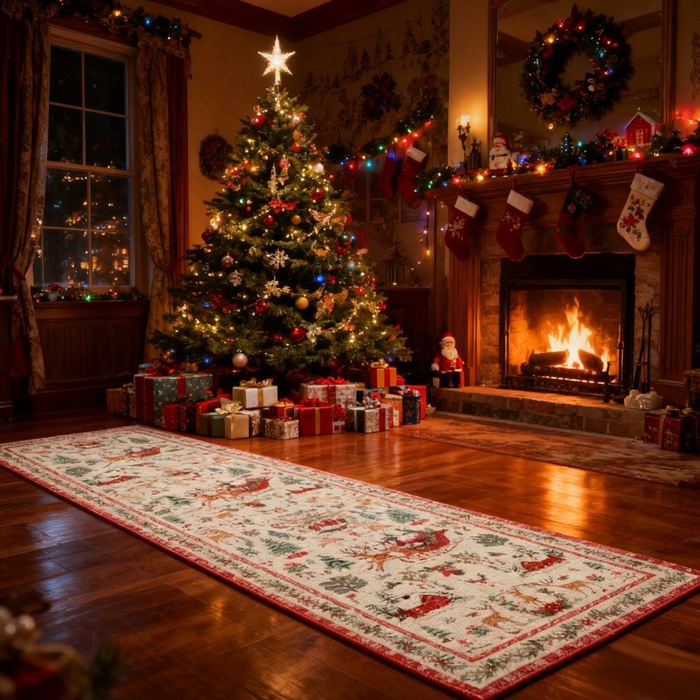 Придверный коврик в прихожую и коридор с новогодним декором, товары и украшения для дома. Подарочный набор для женщин новогодние подарки сувенир на новый год 2026 маме, девушке, сестре и подруге