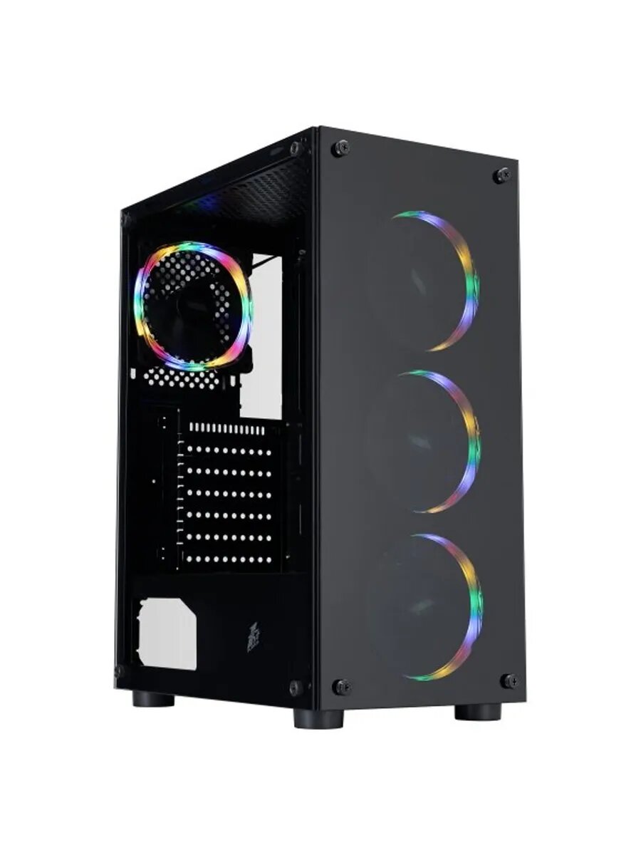 Корпус 1STPLAYER FIRE DANCING V3-B (V3-B-BK-4FS1) черный, без БП, сталь, RGB, ATX, Mini-ITX, Midi-Tower