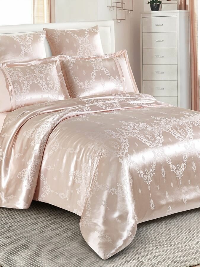 Постельное белье семейное однотонное с узором Cleo комплект 2 пододеяльника на молнии сатин жаккард