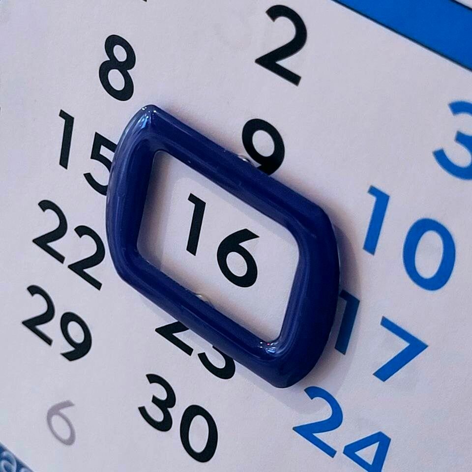 Комплект Курсор календарный магнитный гелевый прямоугольный 42х33 мм/30х20 мм синий + металлическая подложка