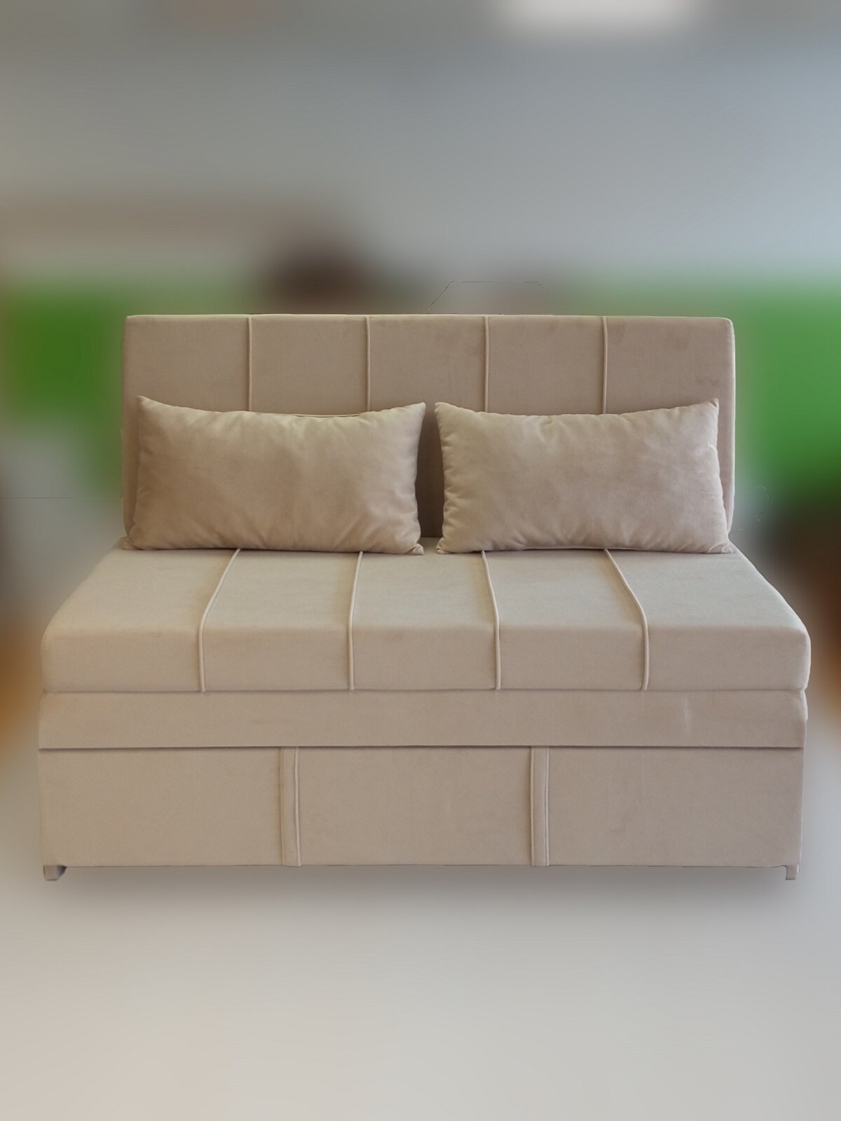 Диван-кровать раскладной с подушками StylChairs Сёма 120, без подлокотников, велюр бежевый