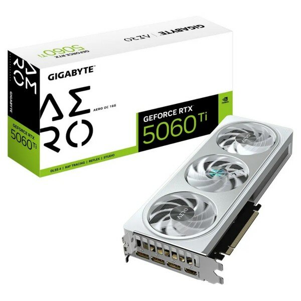 Видеокарта Gigabyte GeForce RTX 5060Ti Aero OC, NVIDIA RTX 5060 Ti, 16G GDDR7, 128 бит, PCI-e 5.0, 1xHDMI, 3xDP, 2647 МГц