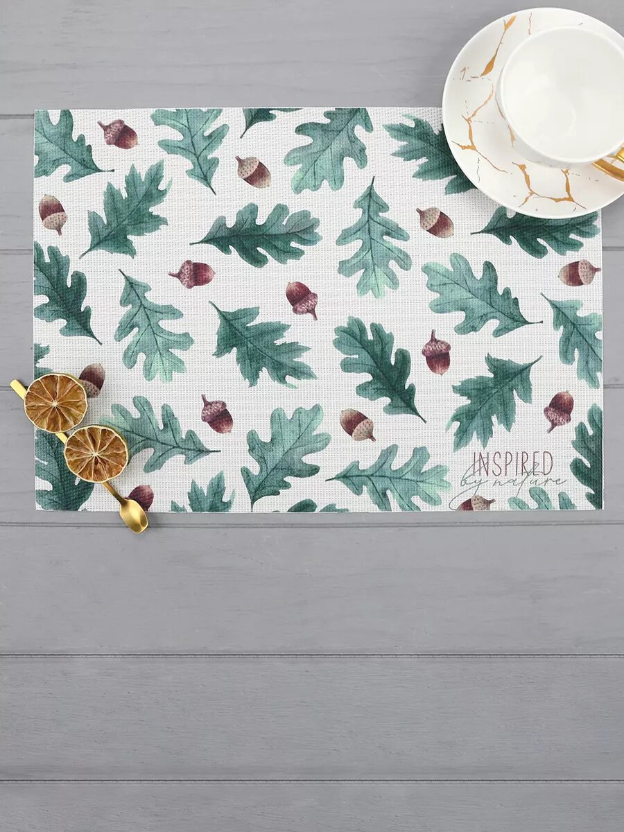 Новогодняя салфетка на стол Inspired, ПВХ, 40×29 см, белый, заленый