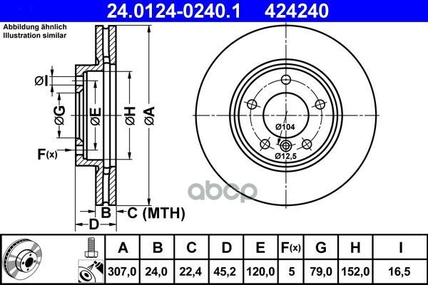 Диск тормозной передний Renault Clio III/Megane II 2.0i 04> Ate арт. 24.0124-0240.1