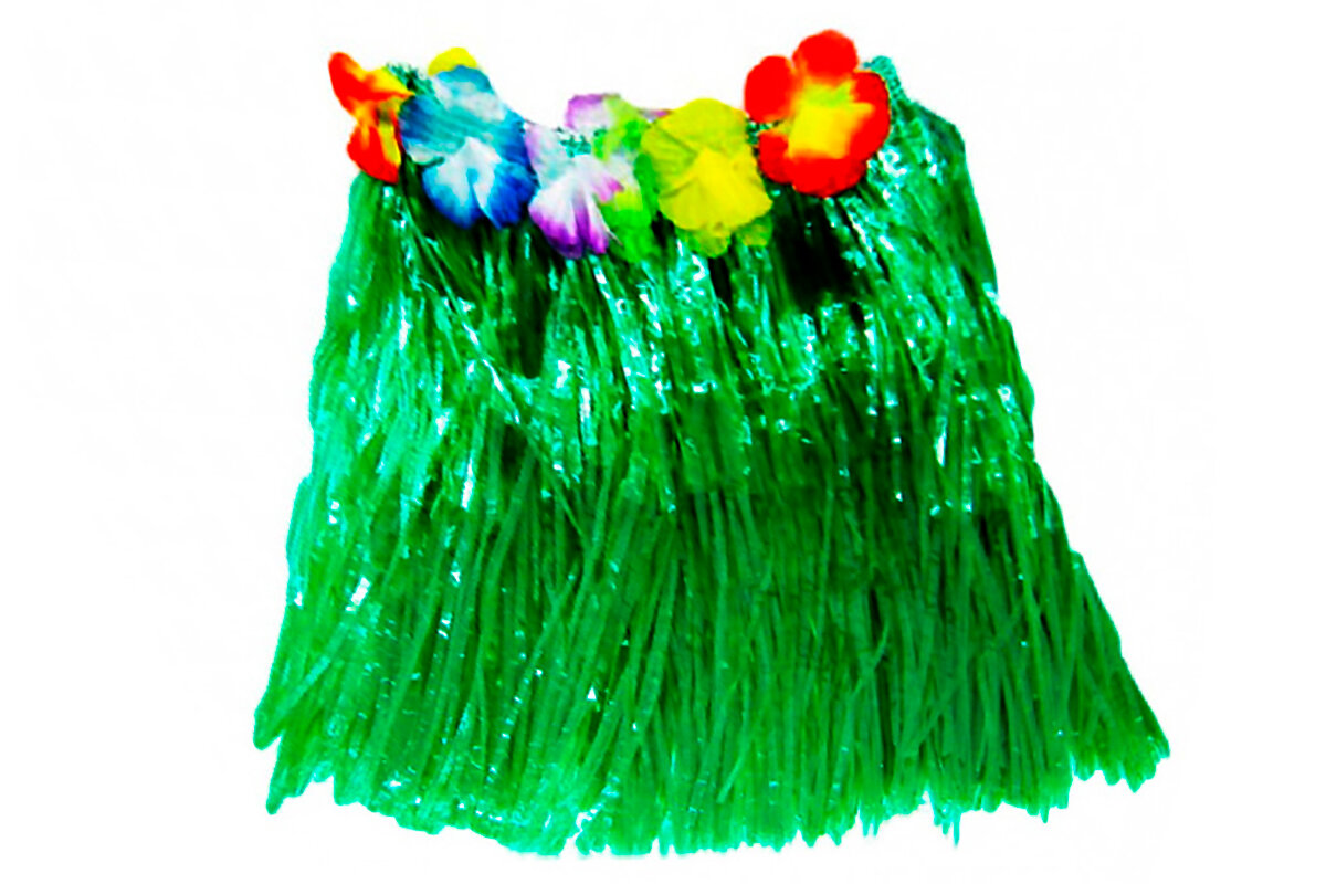 Юбка Гавайская зеленая, карнавальная, синтетическое волокно, длина 40 см