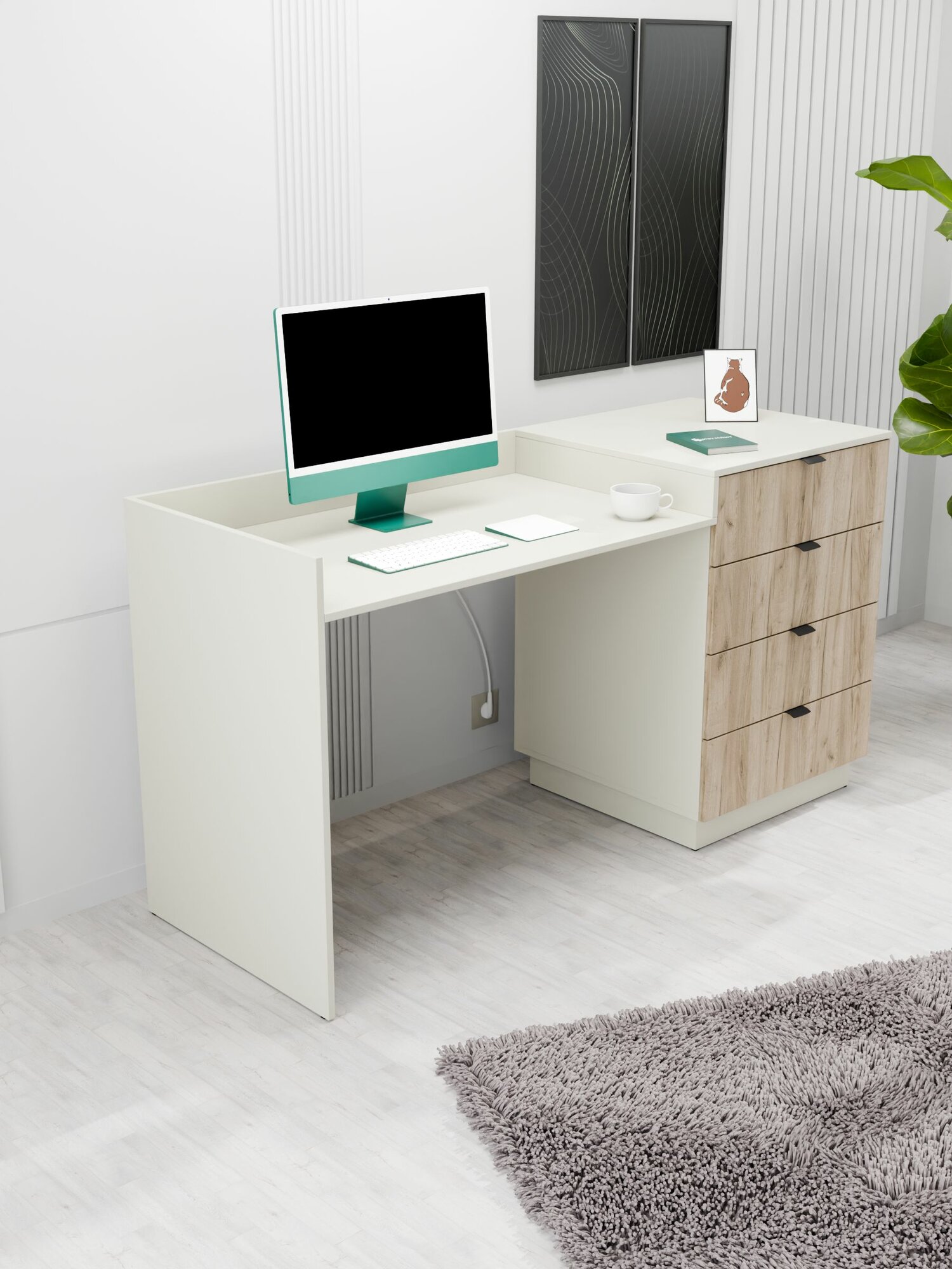 Изумлит Стол письменный для офиса и дома Бридж 163.2х86.6х60 см, бежевый - дуб крафт серый