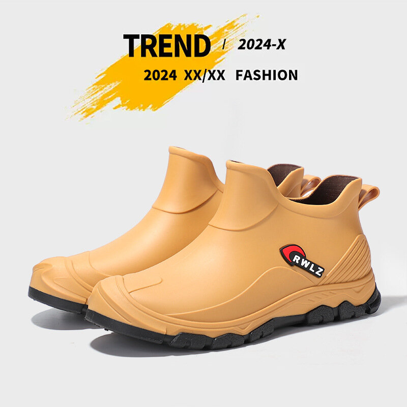 Резиновые сапоги, теплые зимние сапоги на флисовой подкладке, короткие мужские водонепроницаемые туфли, модные резиновые сапоги, городские забродные туфли без шнурков. Размер обуви. EU:39